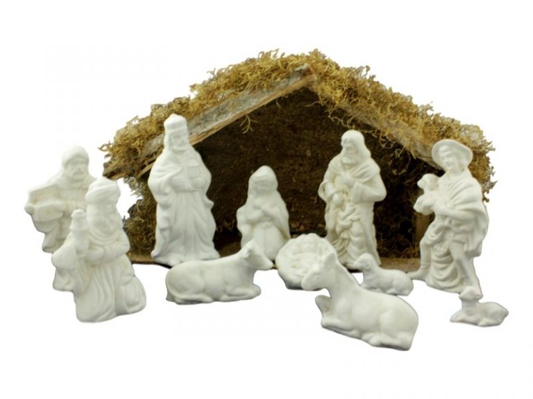Pesebre – Ceramica blanca – 11 piezas con cabaña | El Propagador Cristiano